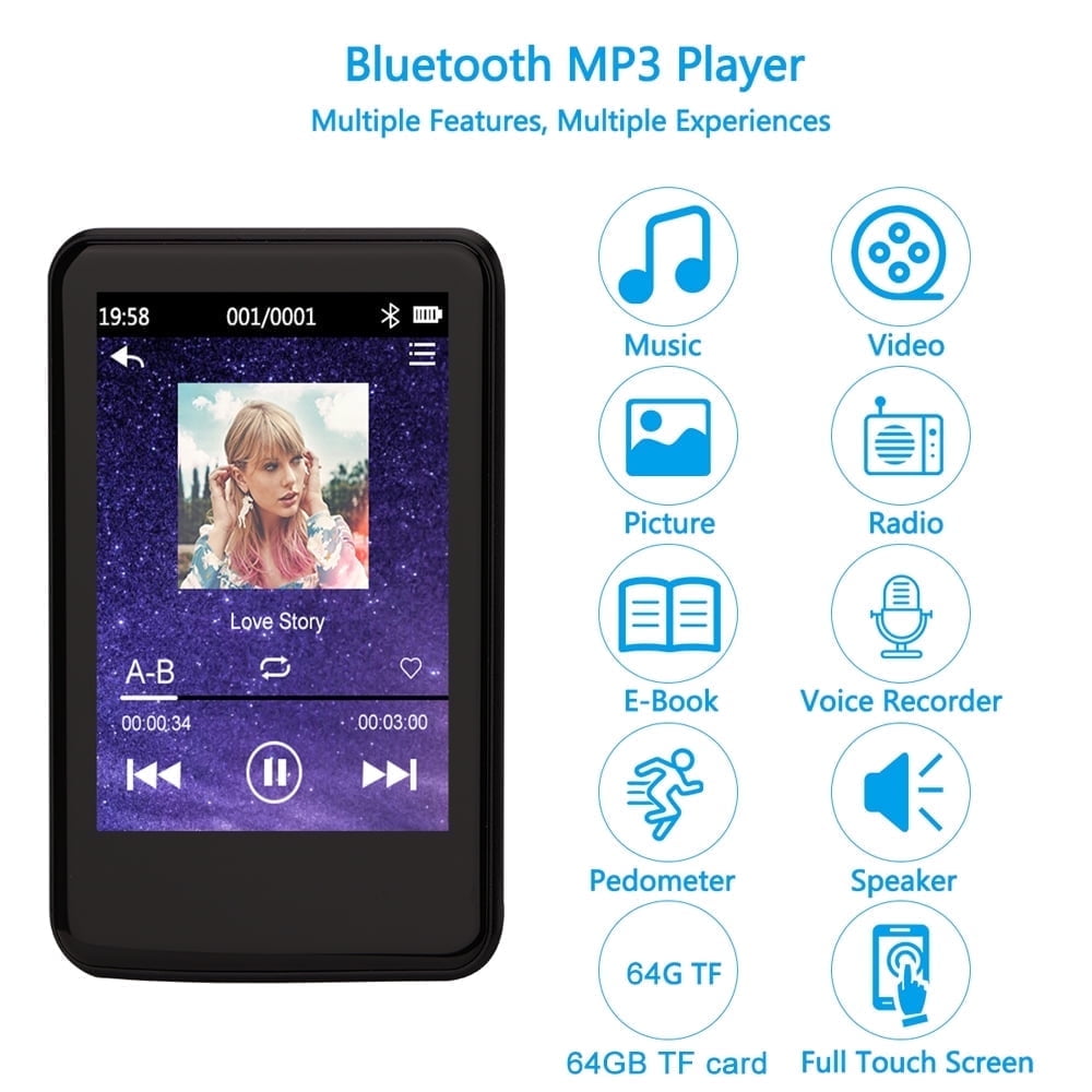 WISTA 64GB Bluetooth 5.2 MP3/MP4 Player - HD Touch Screen, Lossless ...