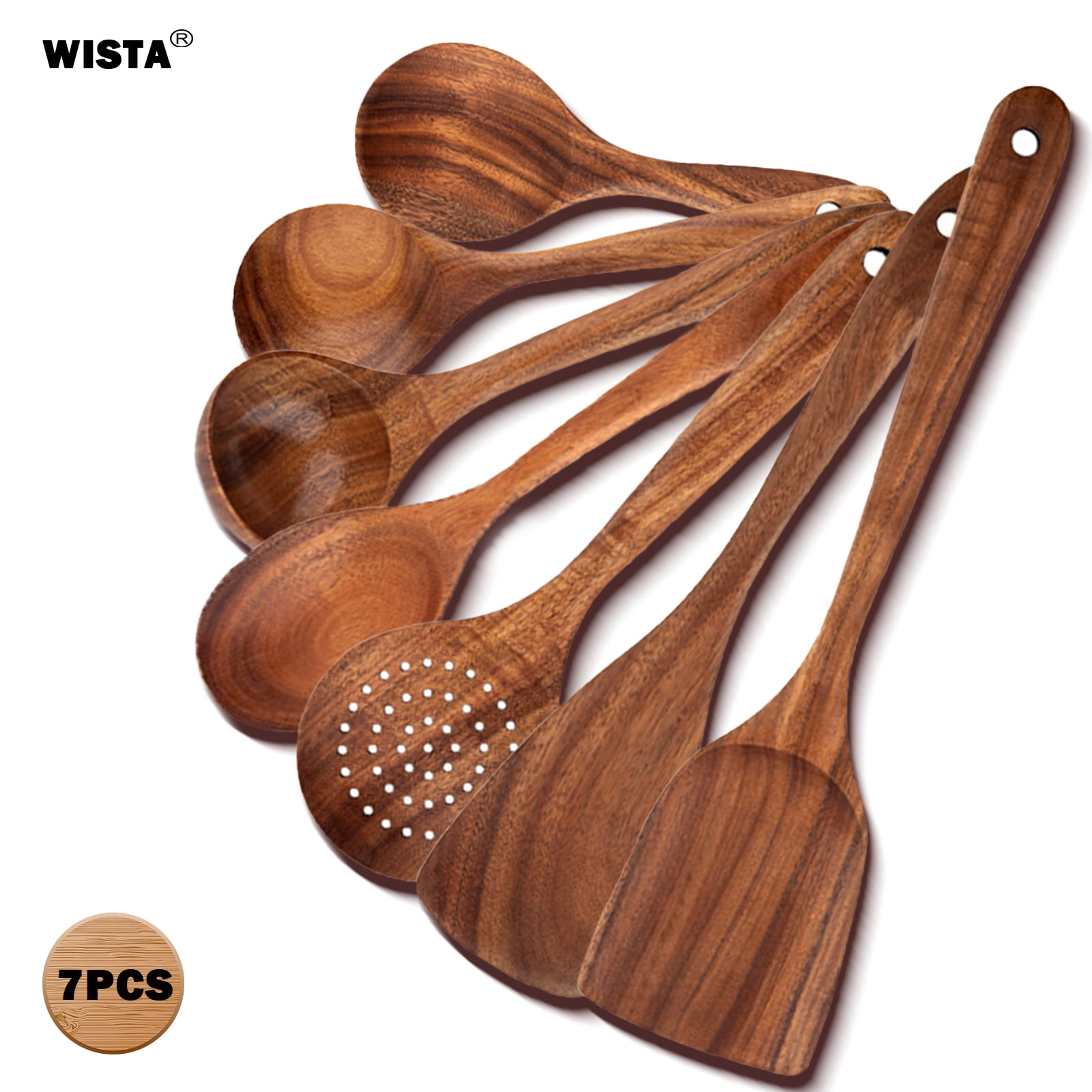 WISTA Premium 7 Piece Teak Wooden Utensils Spatula for Cooking, Smooth ...