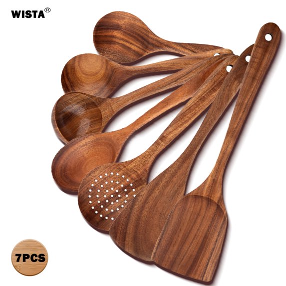 WISTA Premium 7 Piece Teak Wooden Utensils Spatula for Cooking, Smooth ...