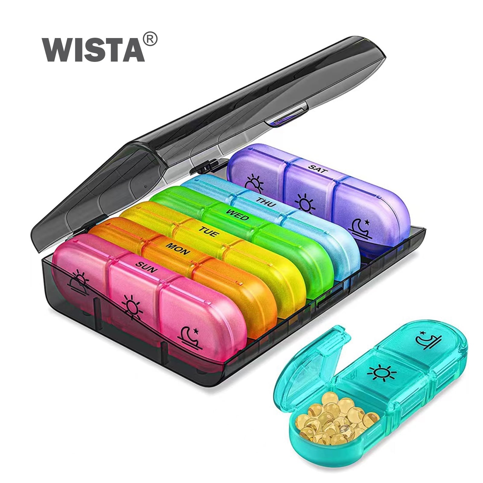 WISTA Weekly Pill Organizer, 3 Times a Day Medicine Dispenser, BPA-Free ...