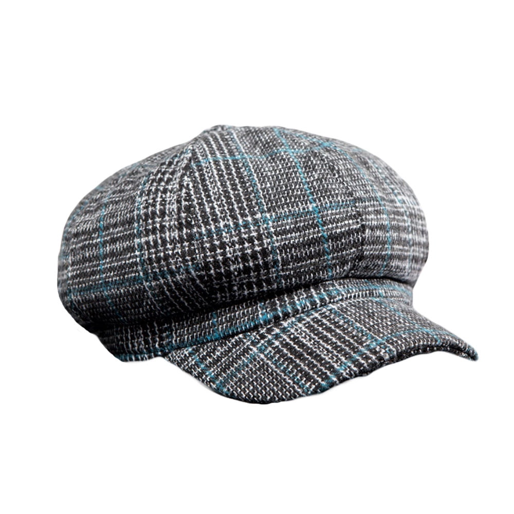 WITHMOONS Check Cotton Octagonal Hat Newsboy Beret Cap Baker Boy Flat ...