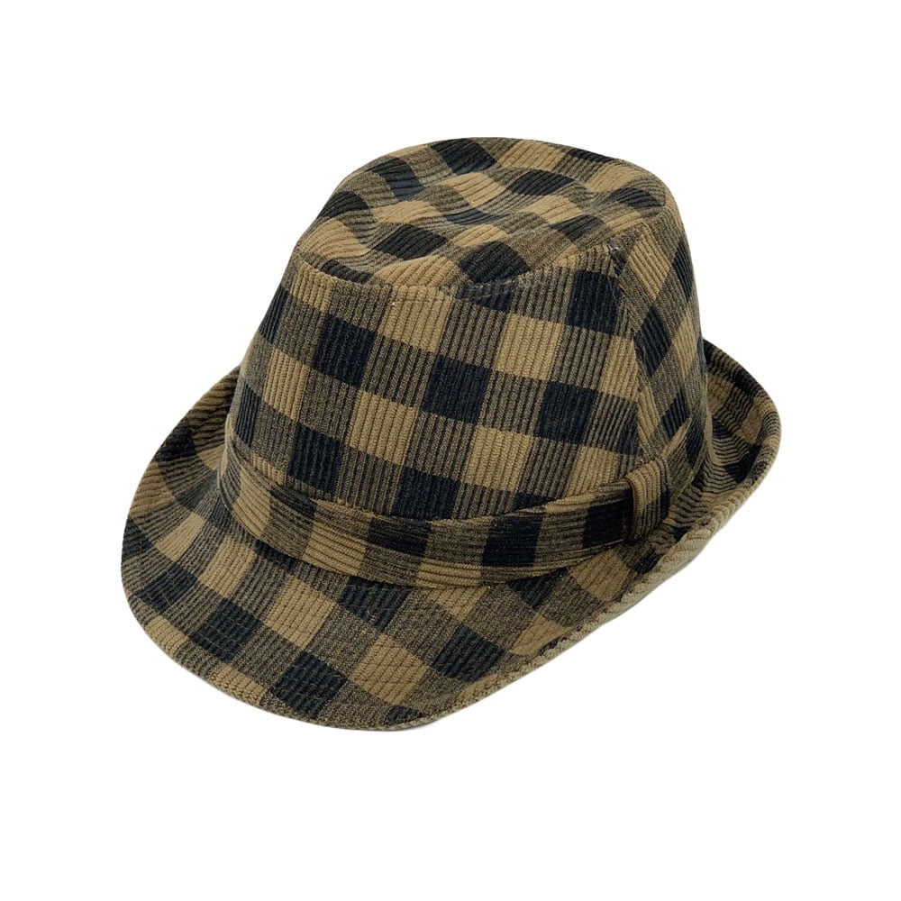 WITHMOONS Gingham Check Fedora Hat - Manhattan Trilby Corduroy Banded ...