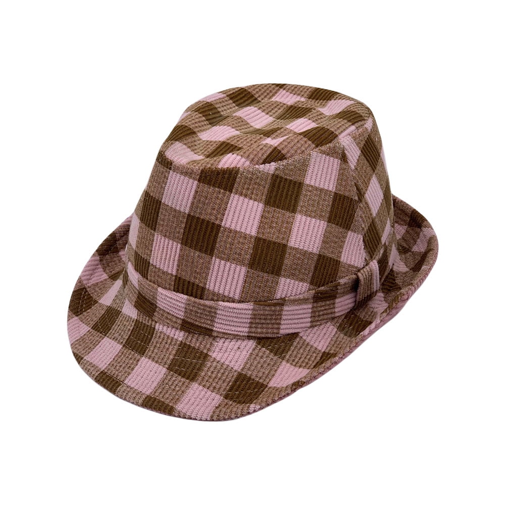 WITHMOONS Gingham Check Fedora Hat - Manhattan Trilby Corduroy Banded ...
