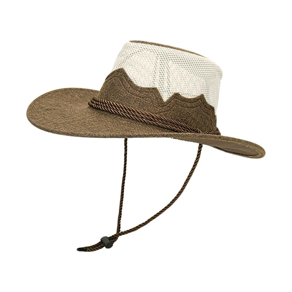 WITHMOONS Linen Mesh Western Cowboy Hat Wide Brim Breathable Sun Hat ...