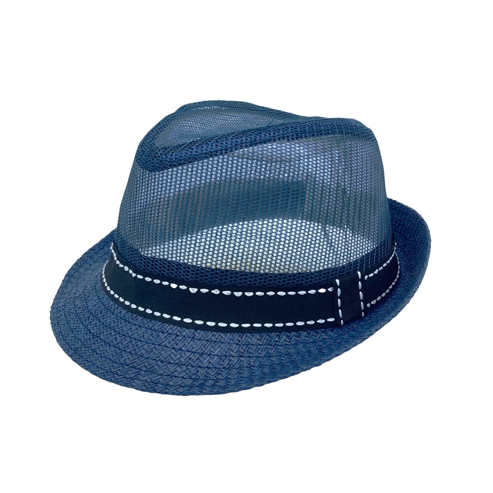 WITHMOONS Mesh Fedora Hat Short Brim with Band Sun Trilby Straw Panama ...