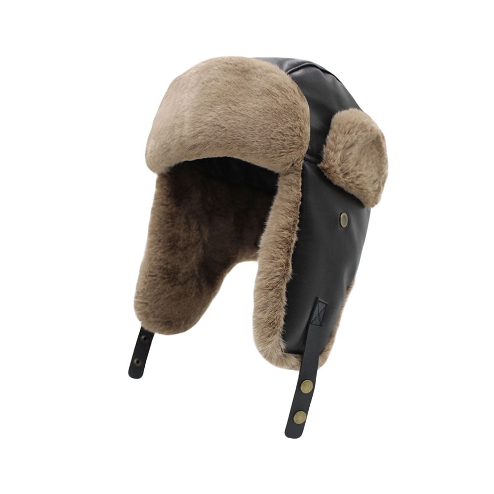 WITHMOONS Trapper Russian Bomber Hat - Winter Trooper Ski Ear Flap Cap - Faux Leather Aviator ...