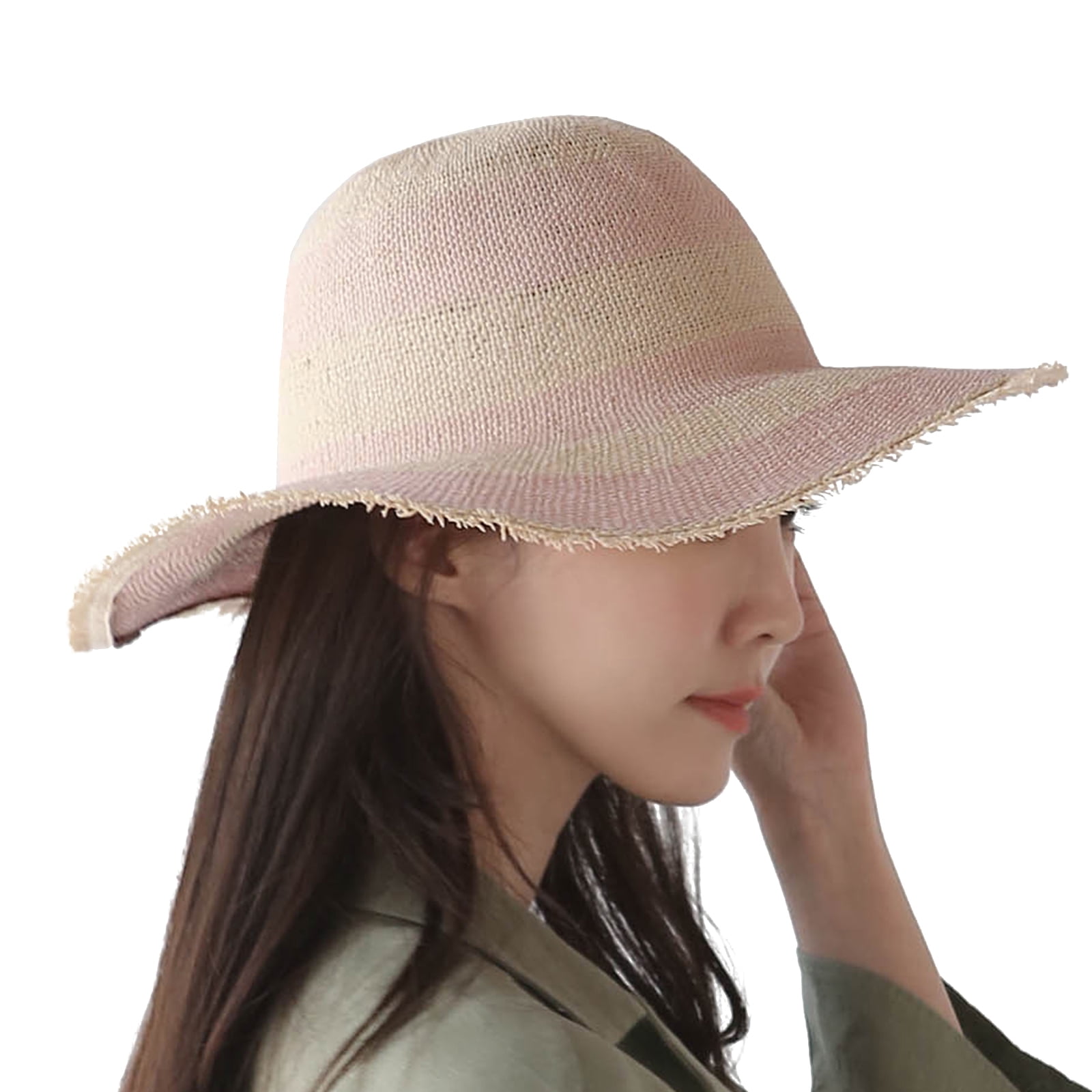 WITHMOONS Womens Straw Floppy Sun Hat Summer Stripe Wide Brim CR91185 ...