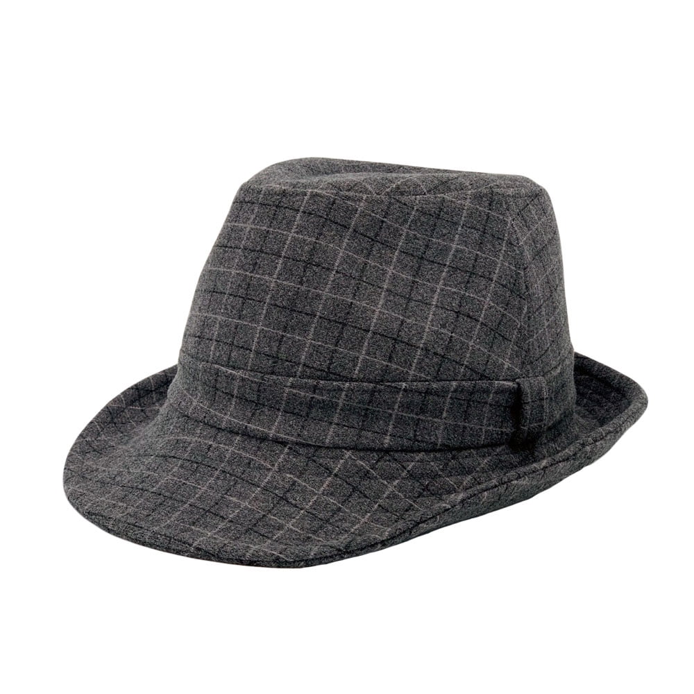 WITHMOONS Wool Check Pattern Fedora Hat - Classic Trilby Manhattan ...