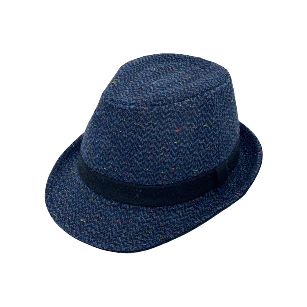 WITHMOONS Wool Herringbone Check Fedora Hat Classy Manhattan Trilby For ...