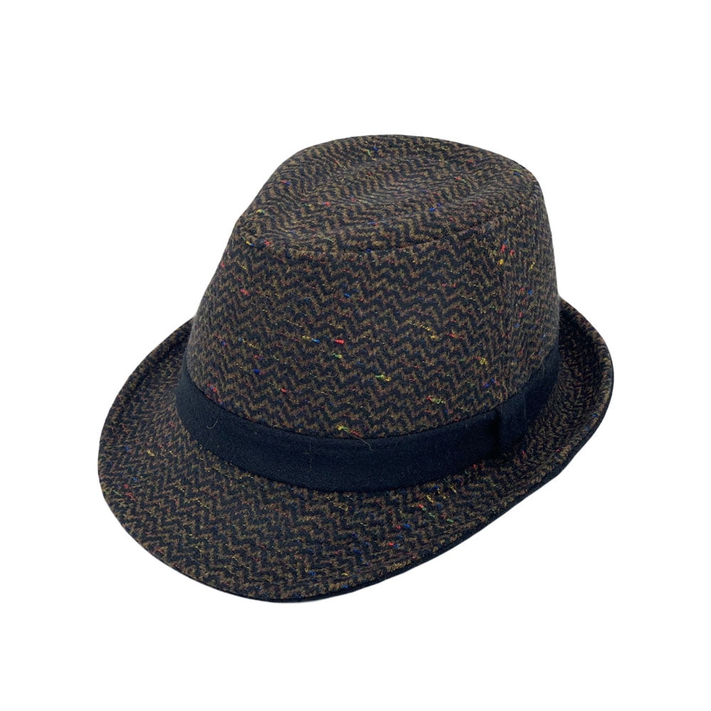 WITHMOONS Wool Herringbone Check Fedora Hat Classy Manhattan Trilby For ...