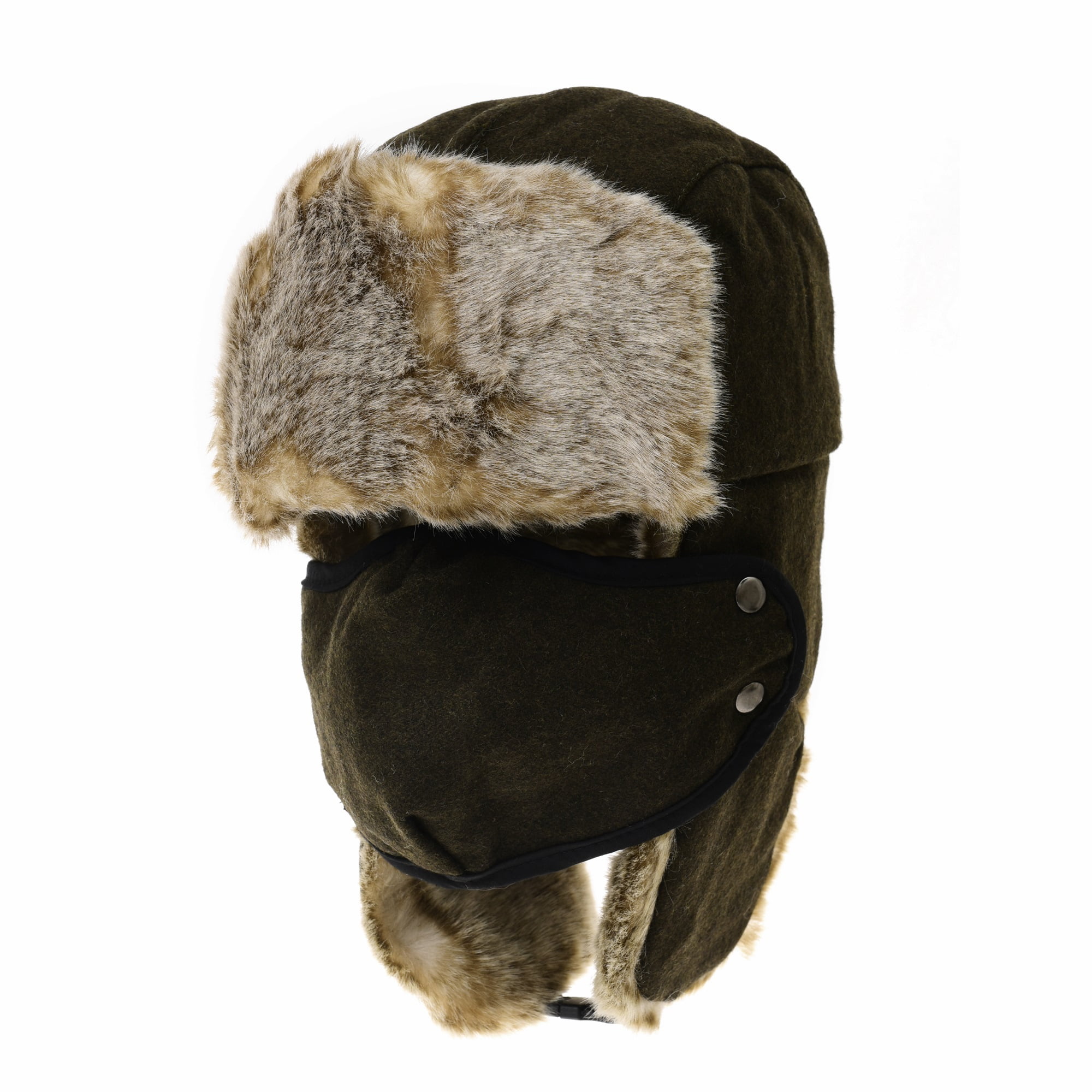 WITHMOONS Wool Russian Hat Winter Trapper Cap Faux Fur SL7883 (Green ...