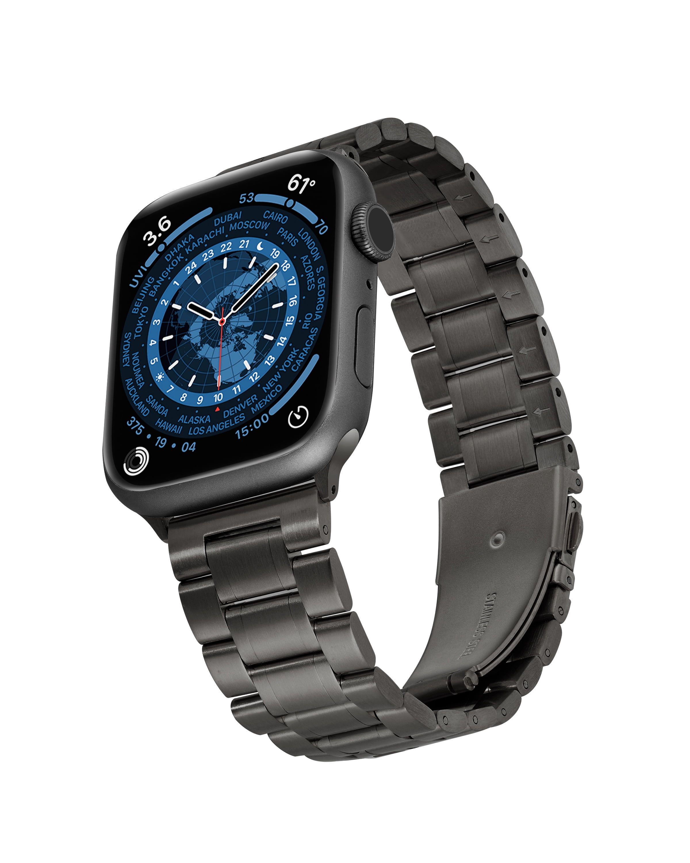 WITHit Stainless Steel Link Band for The Apple Watch, Unisex, Black ...