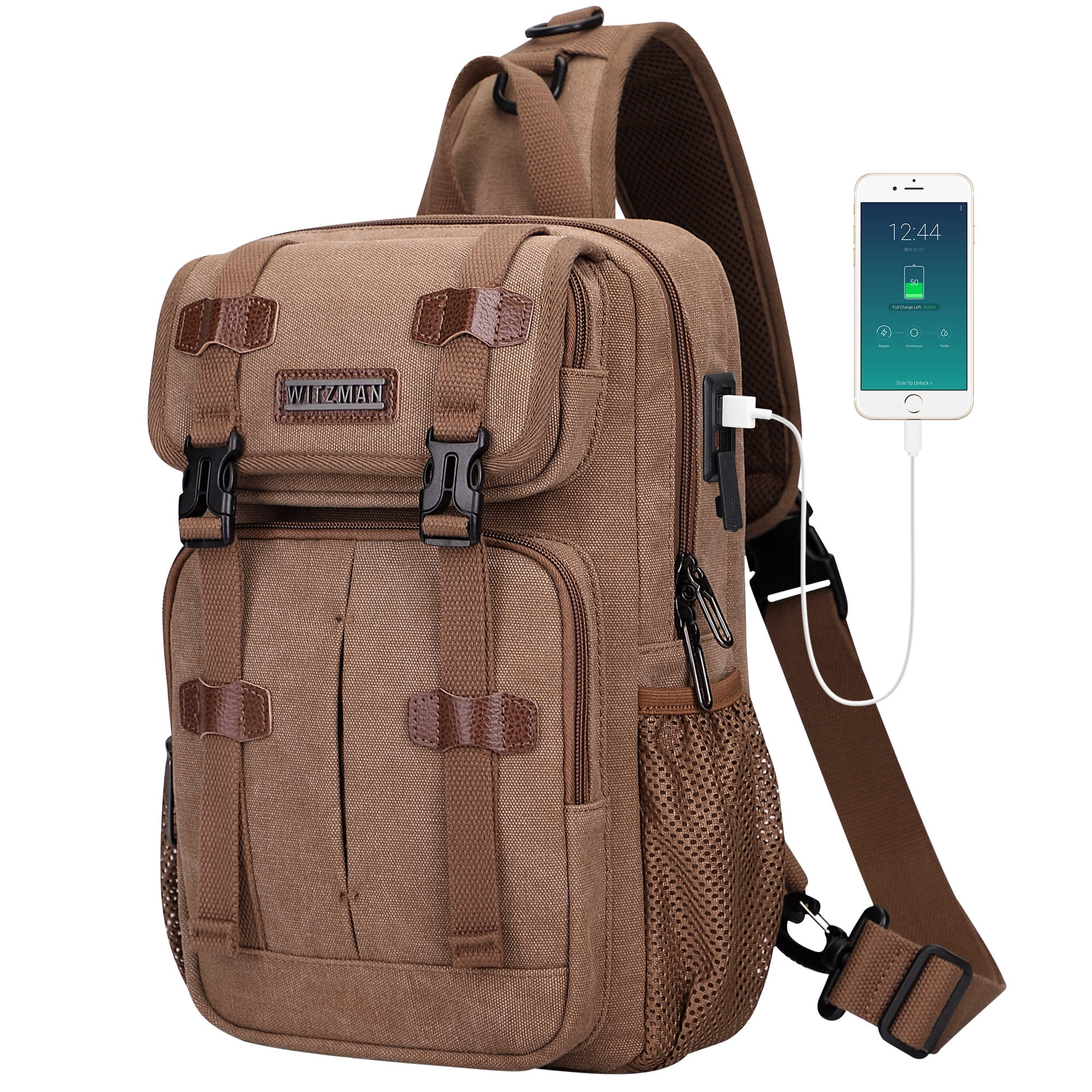WITZMAN Sling Bag for Men Canvas Large Chest Bags Crossbody Bag with ...