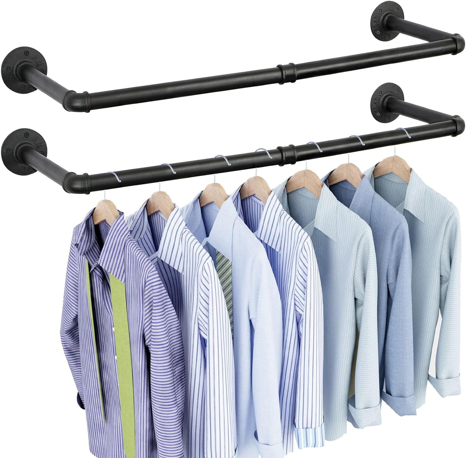 WIXOLBOR Industrial Pipe Clothes Rack Wall Mounted Set of 2, 36.2 ...