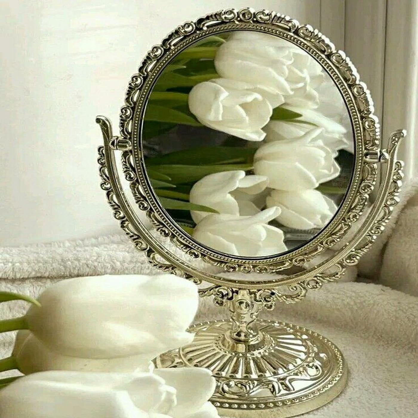 WIZME Double Sided Magnifying Tabletop Oval Mirror Vanity Makeup Mirror ...