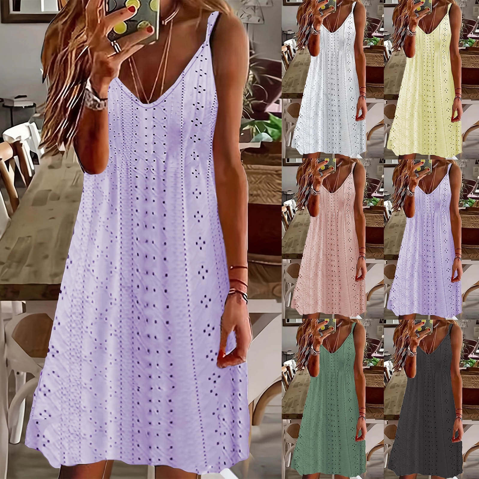 WIZUTIZ Casual Summer Dresses for Women Relaxed Fit Plus Sling Crochet ...