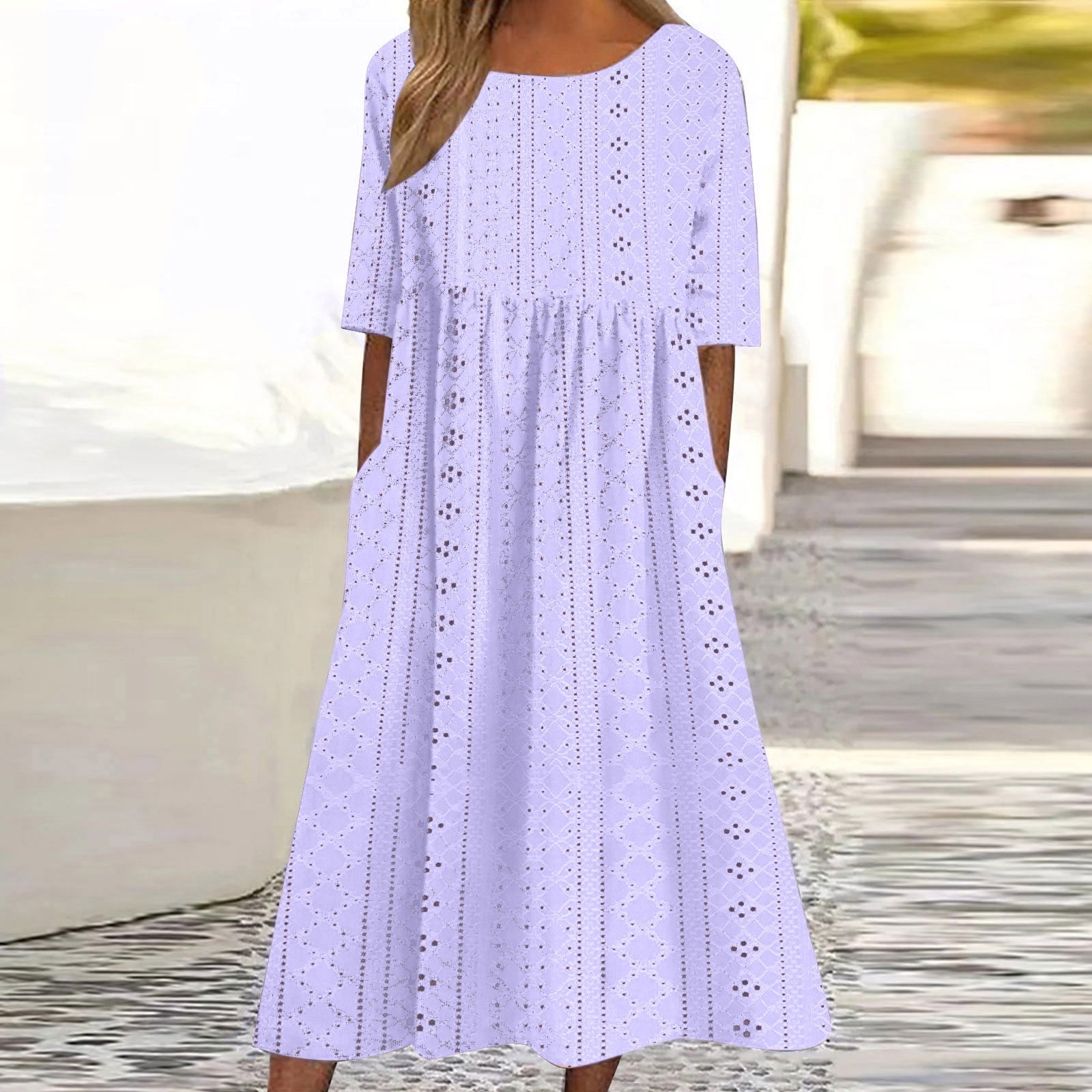 WIZUTIZ Eyelet Dress for Women Crochet Hollow Out with Pockets Stylish ...
