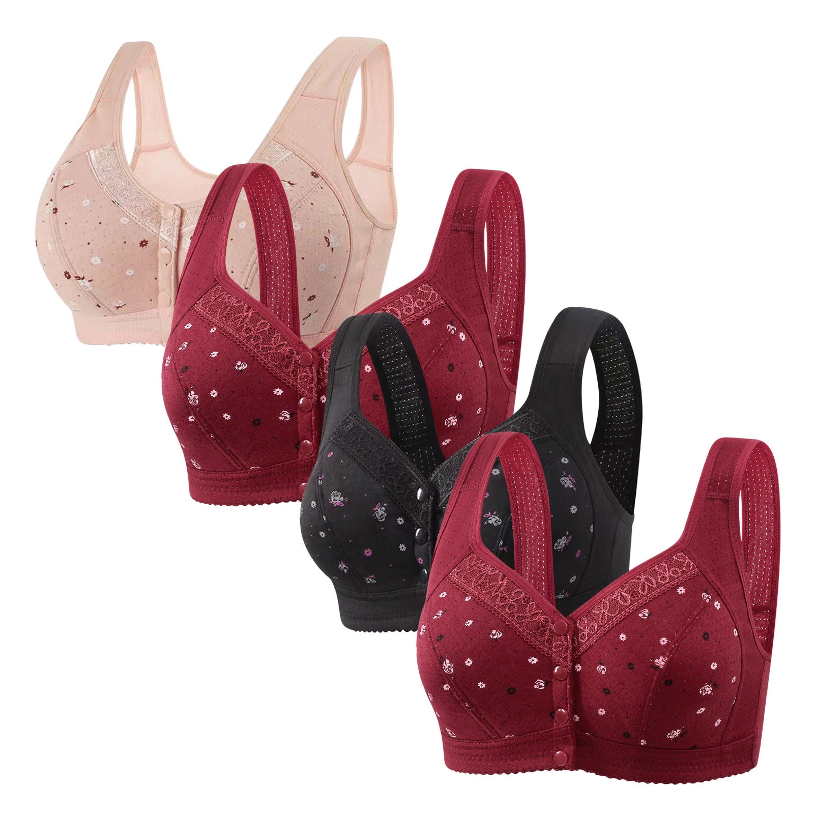 WIZUTIZ Front Closure Bras for Women No Underwire Bras for Women 4-Pack ...