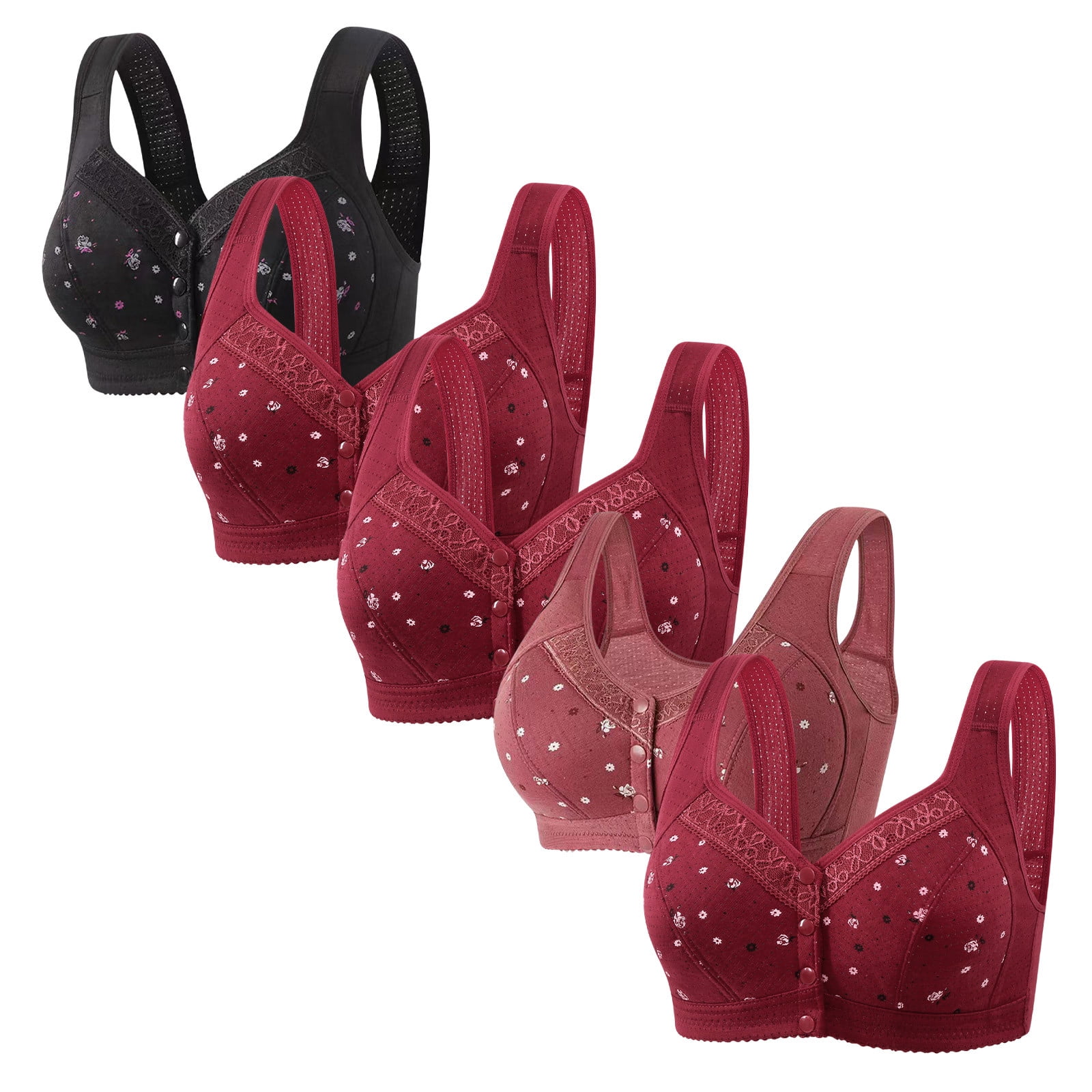 WIZUTIZ Front Closure Bras for Women No Underwire Bras for Women 5-Pack ...
