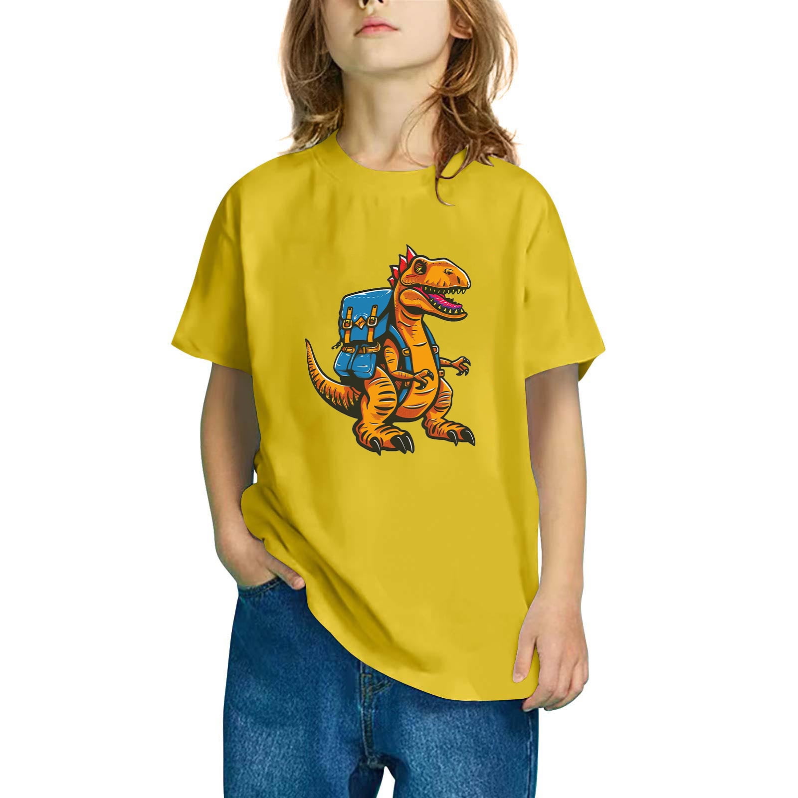 WIZUTIZ Girls T Shirts Casual Summer Tops Dinosaurs Graphic Tee Shirts Crew Neck Short Sleeve T ...