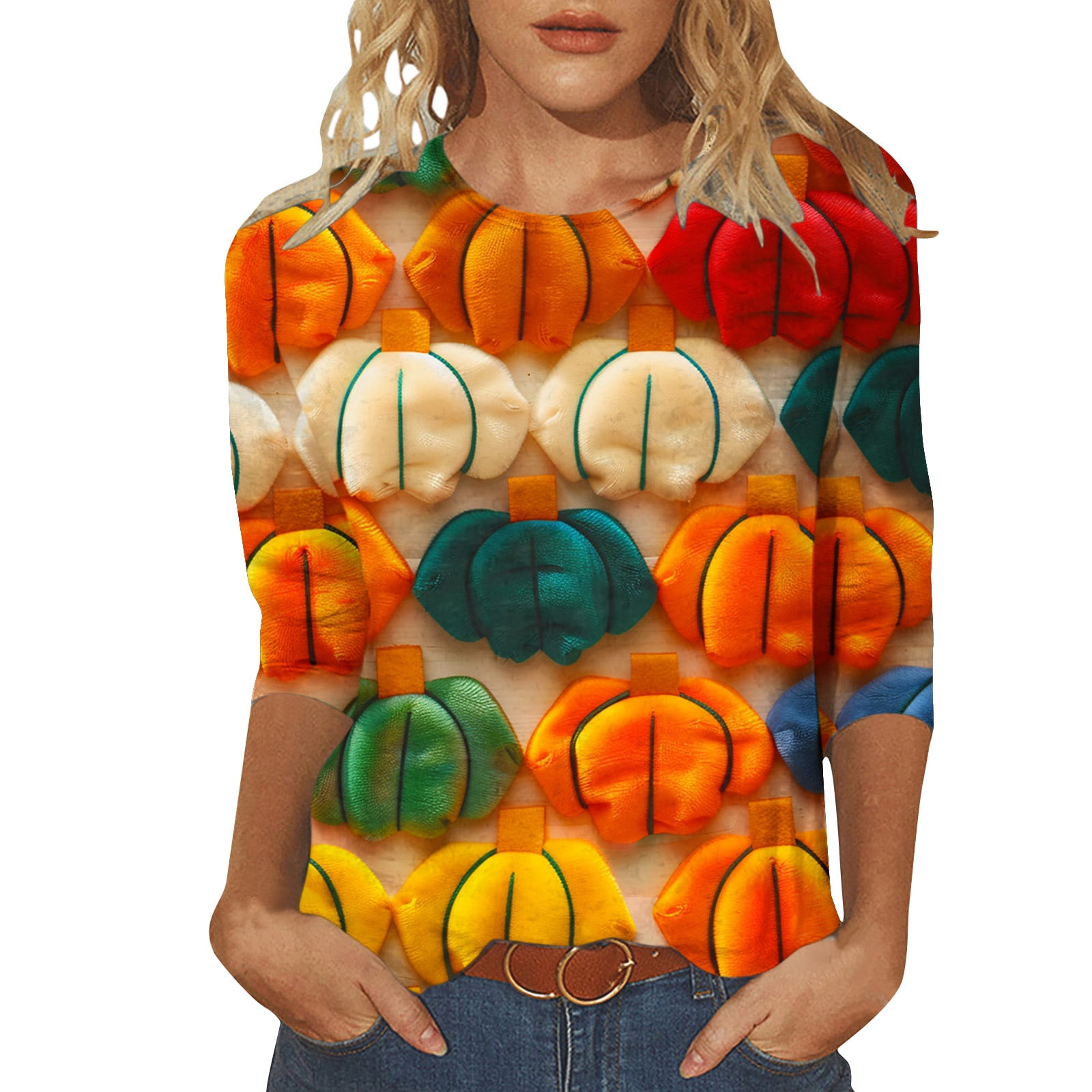 WIZUTIZ Warm Soft Clothes for Women Vibrant Women's Autumn Tees 3/4 ...
