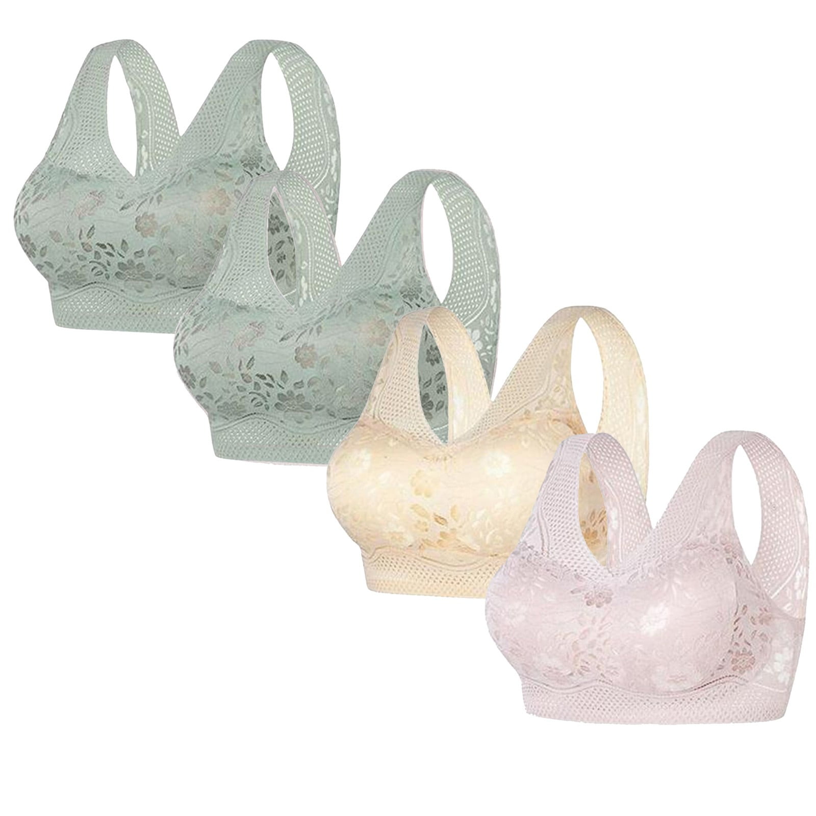 WIZUTIZ Lace Bralettes for Women Wireless Bras for Women 4-Pack Push up ...