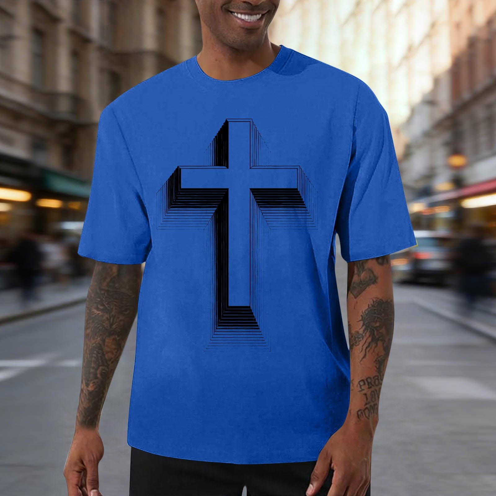 WIZUTIZ Mens Jesus Cross Printed Shirts Christ Shirts Short Sleeve ...