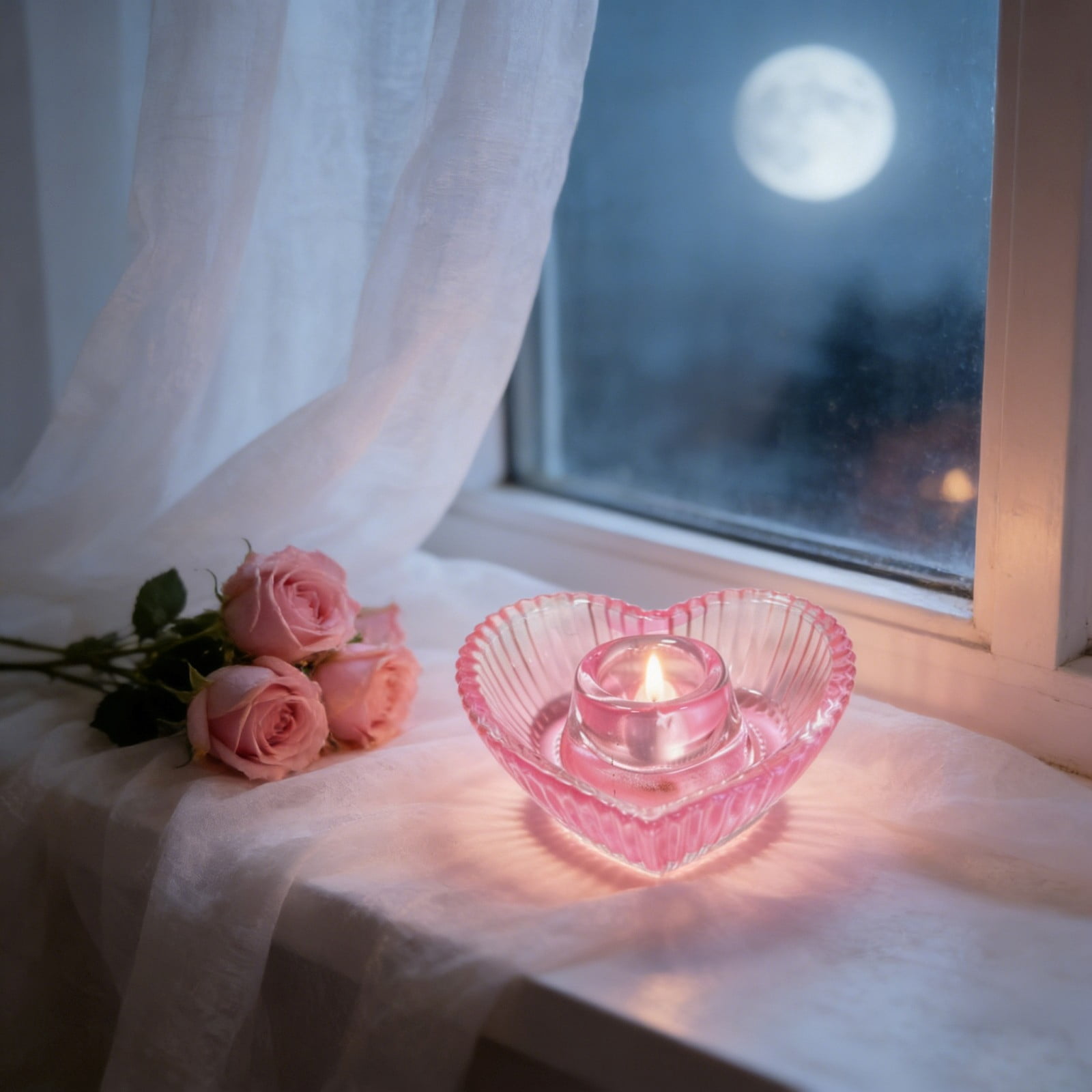 WIZUTIZ Pink Clear Glass Candlestick Holder – Crystal Heart-Shaped ...