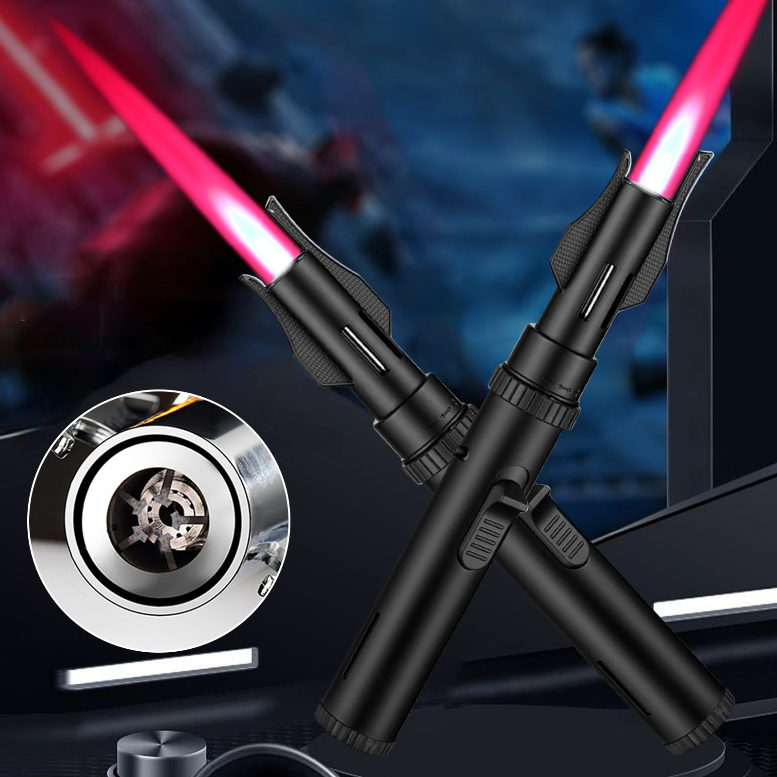 WIZUTIZ Portable Jet Flame Butane Lighter Adjustable Slide Button ...