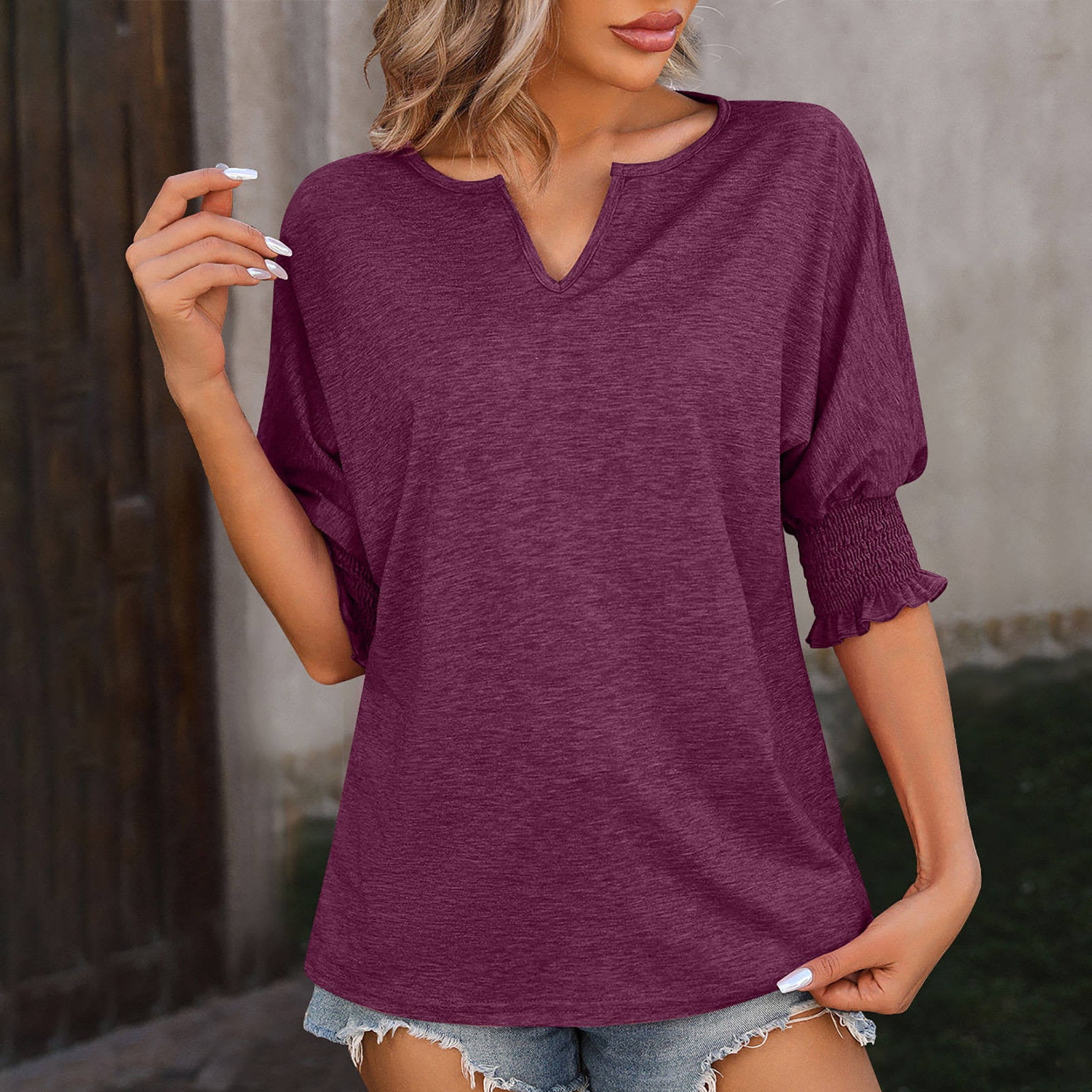 WIZUTIZ Short Sleeve Shirts for Women Reduced Price Flowy Cotton Linen Cozy Style T-shirt Solid ...