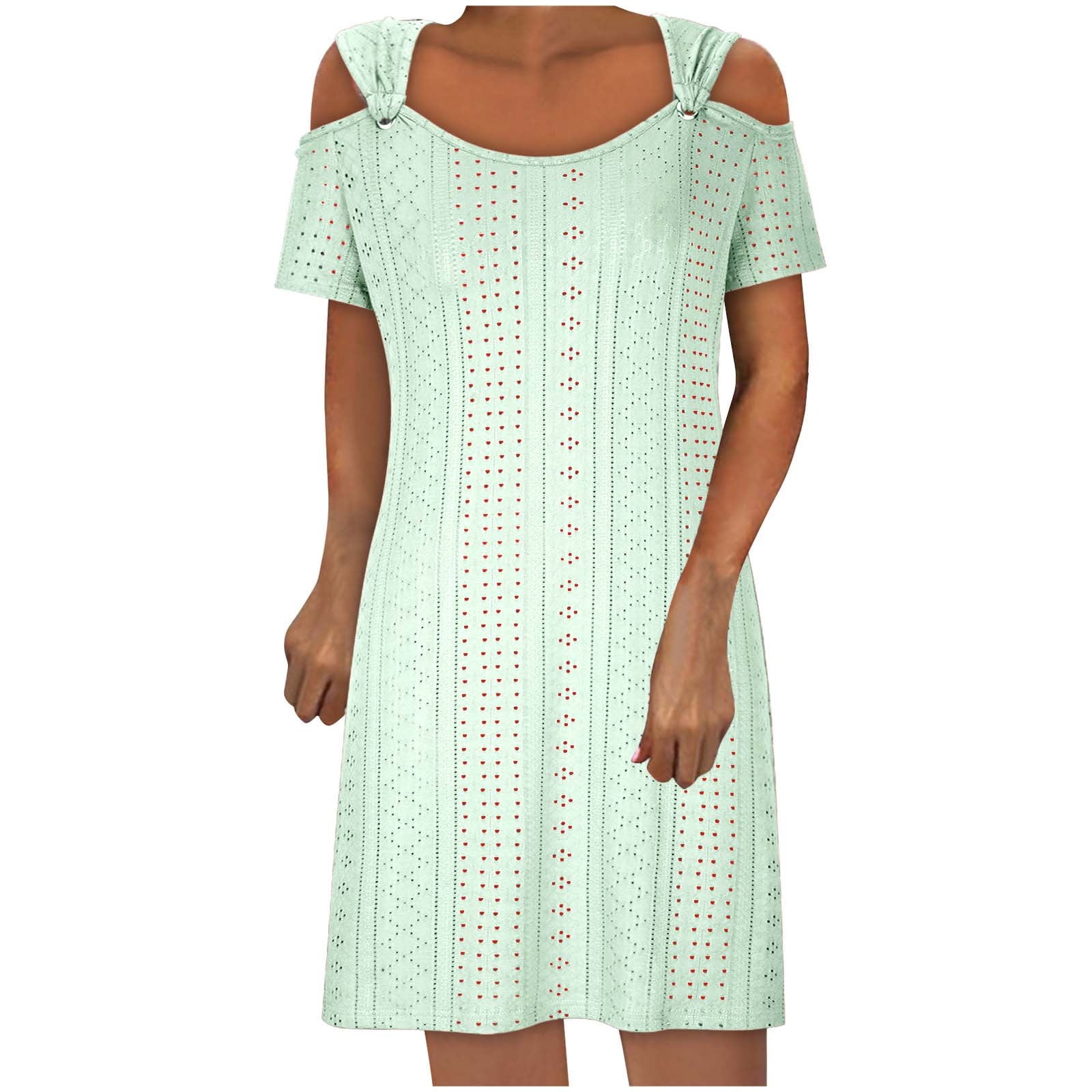 WIZUTIZ Sundresses for Women 2025 Baggy Relaxed Fit Cold Shoulder Mini ...