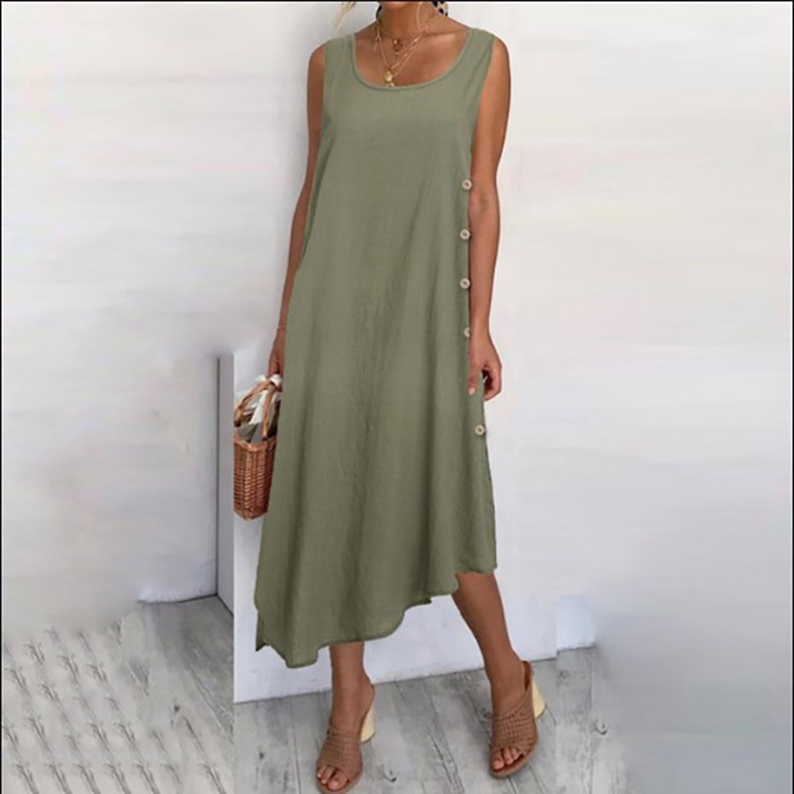 WIZUTIZ Sundresses for Women 2025 Loose Relaxed Fit Midi Dress Solid ...