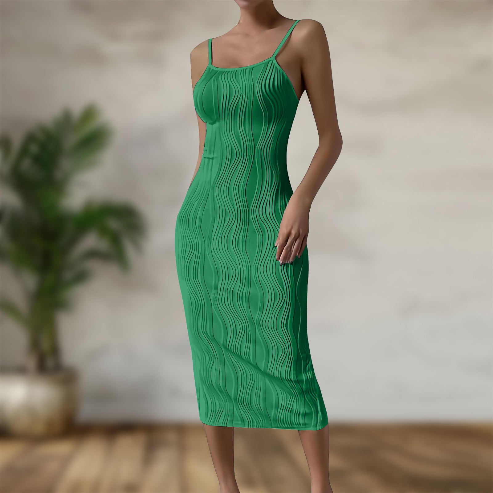 WIZUTIZ Sundresses for Women 2025 Slim Fit Wrap Midi Dress Solid ...