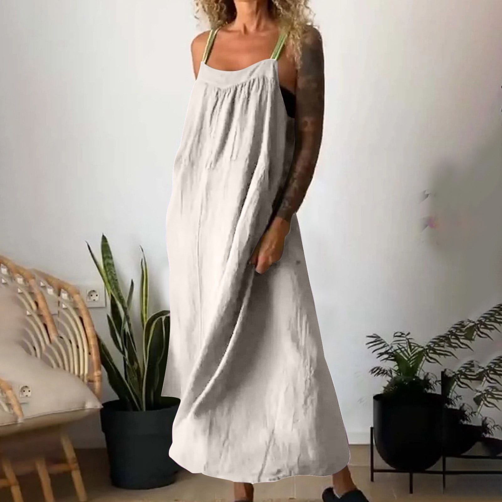 WIZUTIZ Sundresses for Women 2025 Stylish Comfy Maxi Dress Solid Peplum ...