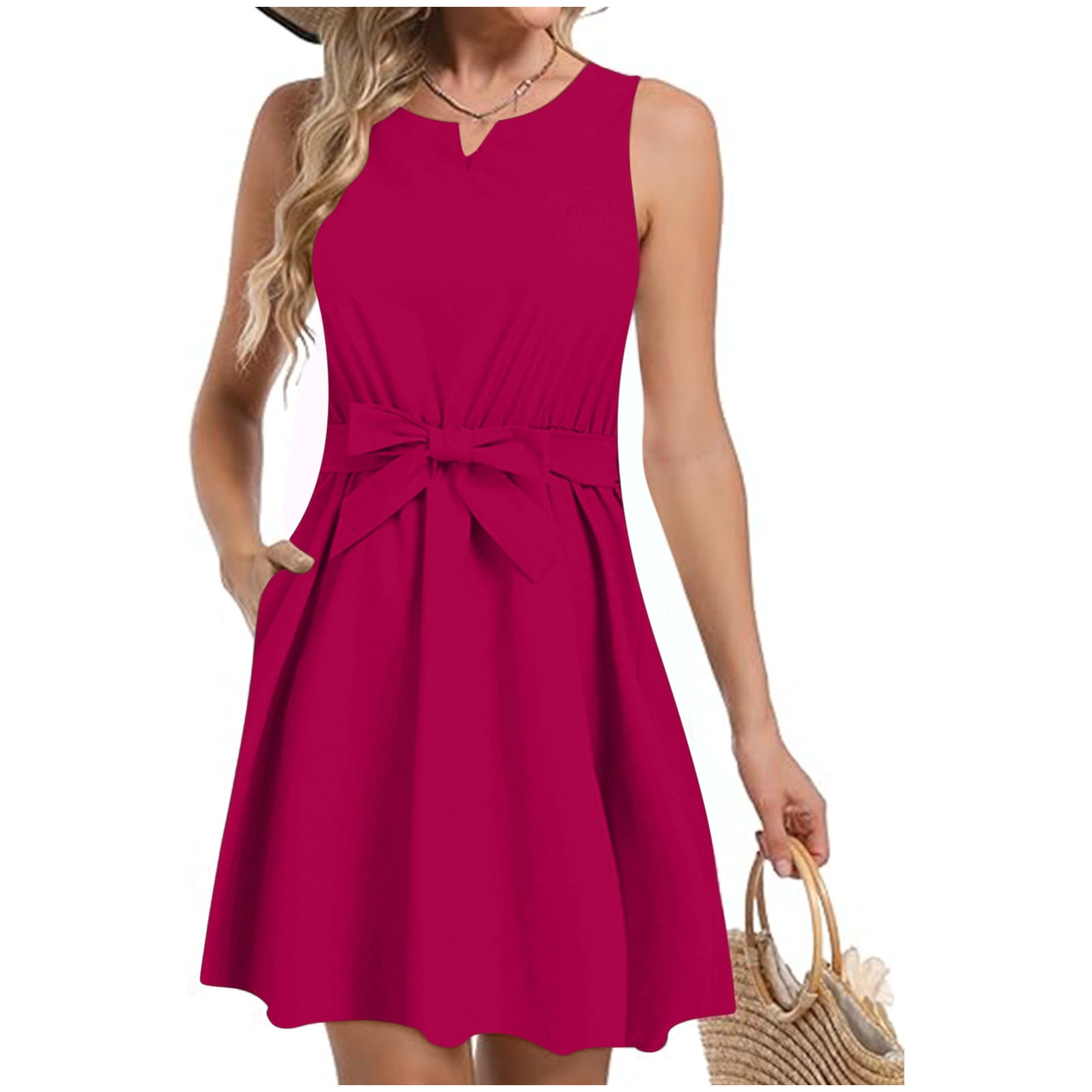 WIZUTIZ Sundresses for Women 2025 Stylish Loose Fit High Rise Bow Tie ...