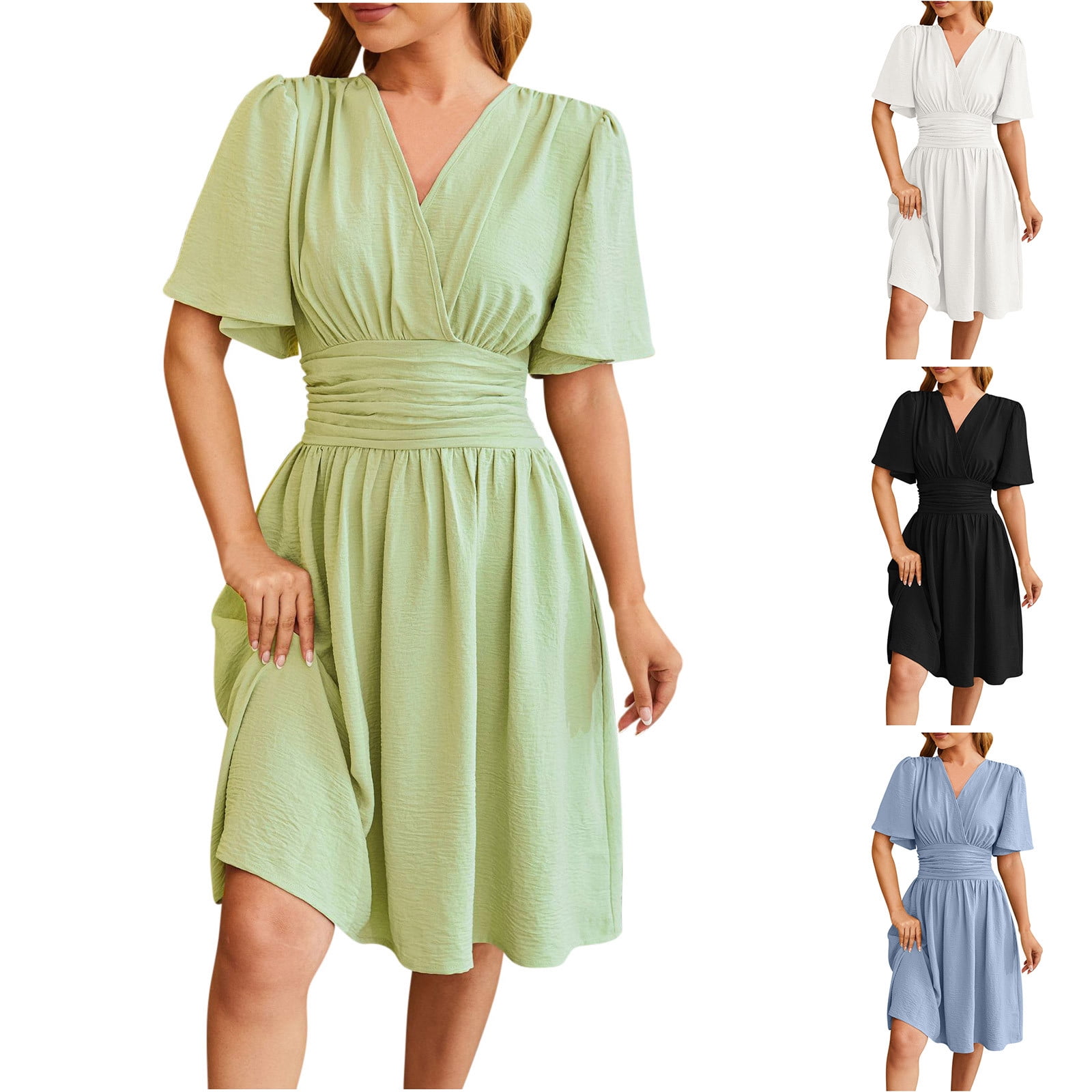WIZUTIZ Sundresses for Women 2025 Stylish Plus High Rise Ribbed Pleated ...