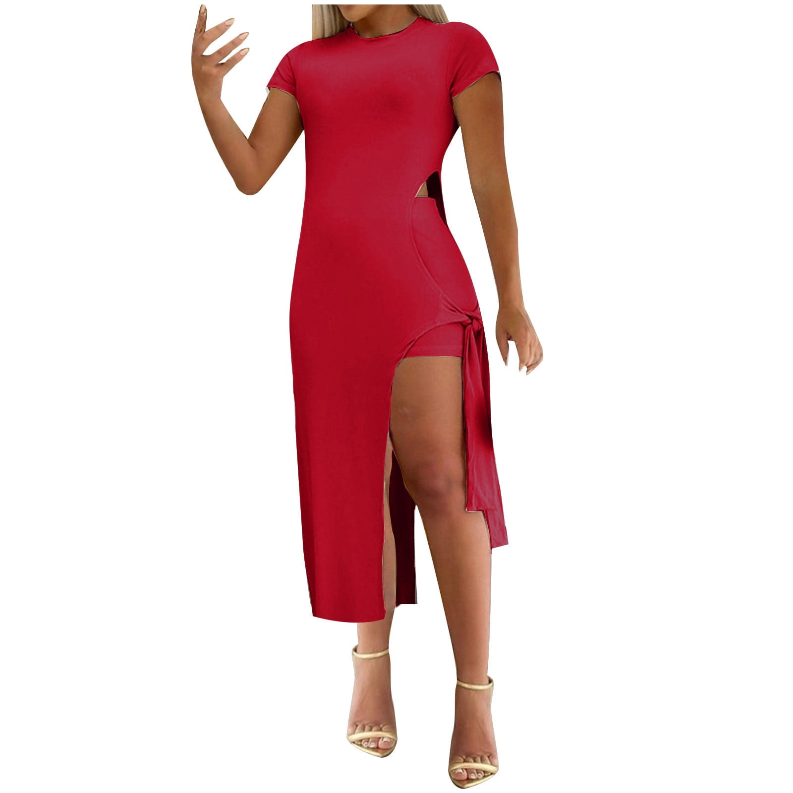 WIZUTIZ Sundresses for Women Slimming Wrap Midi Dress Solid Peplum ...