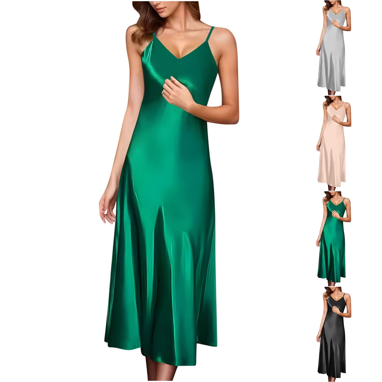WIZUTIZ Sundresses for Women Trendy Silk Strappy Flowy Solid Sun ...