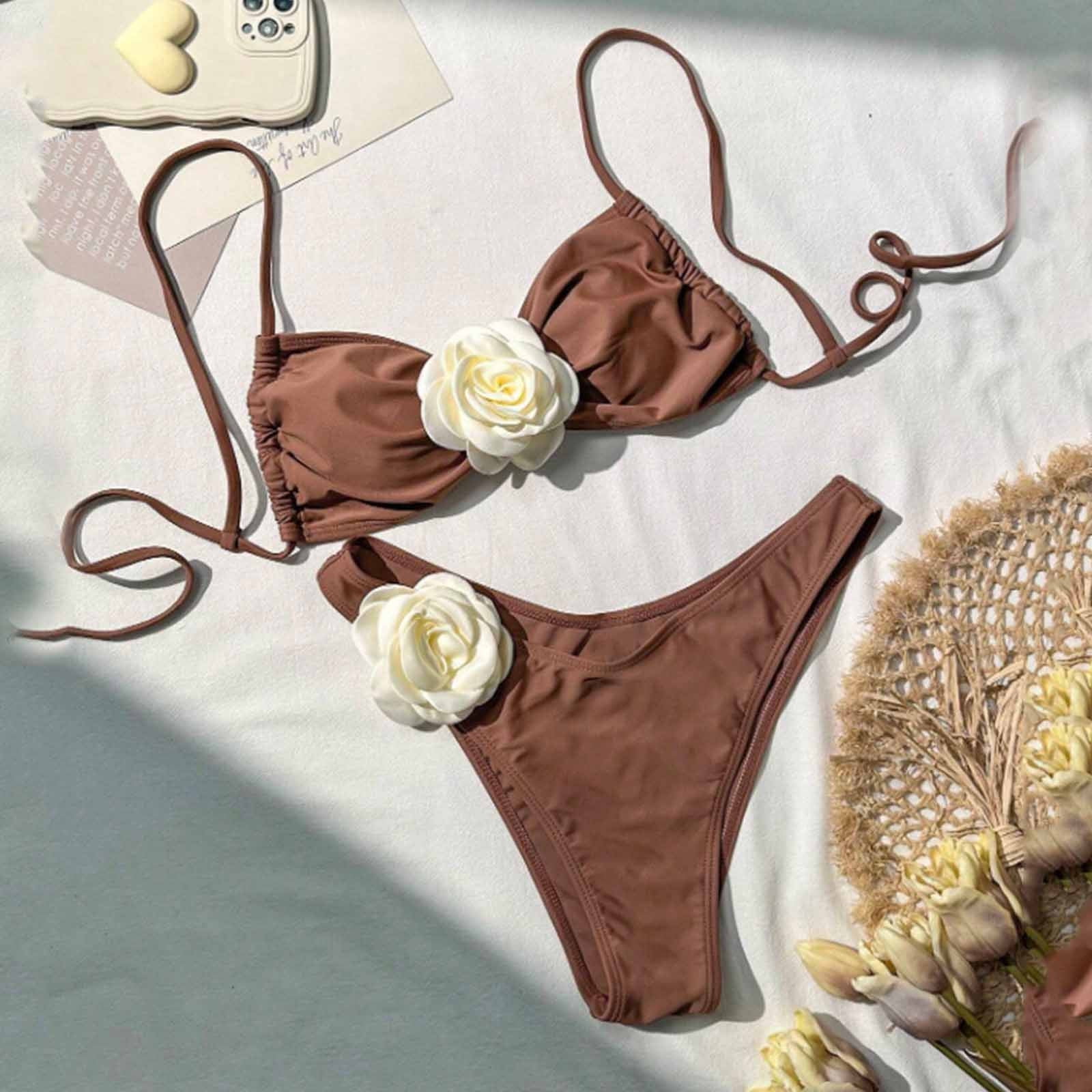 WIZUTIZ Swimming Suits for Women Spaghetti Strap Self Tie Back Push Up ...