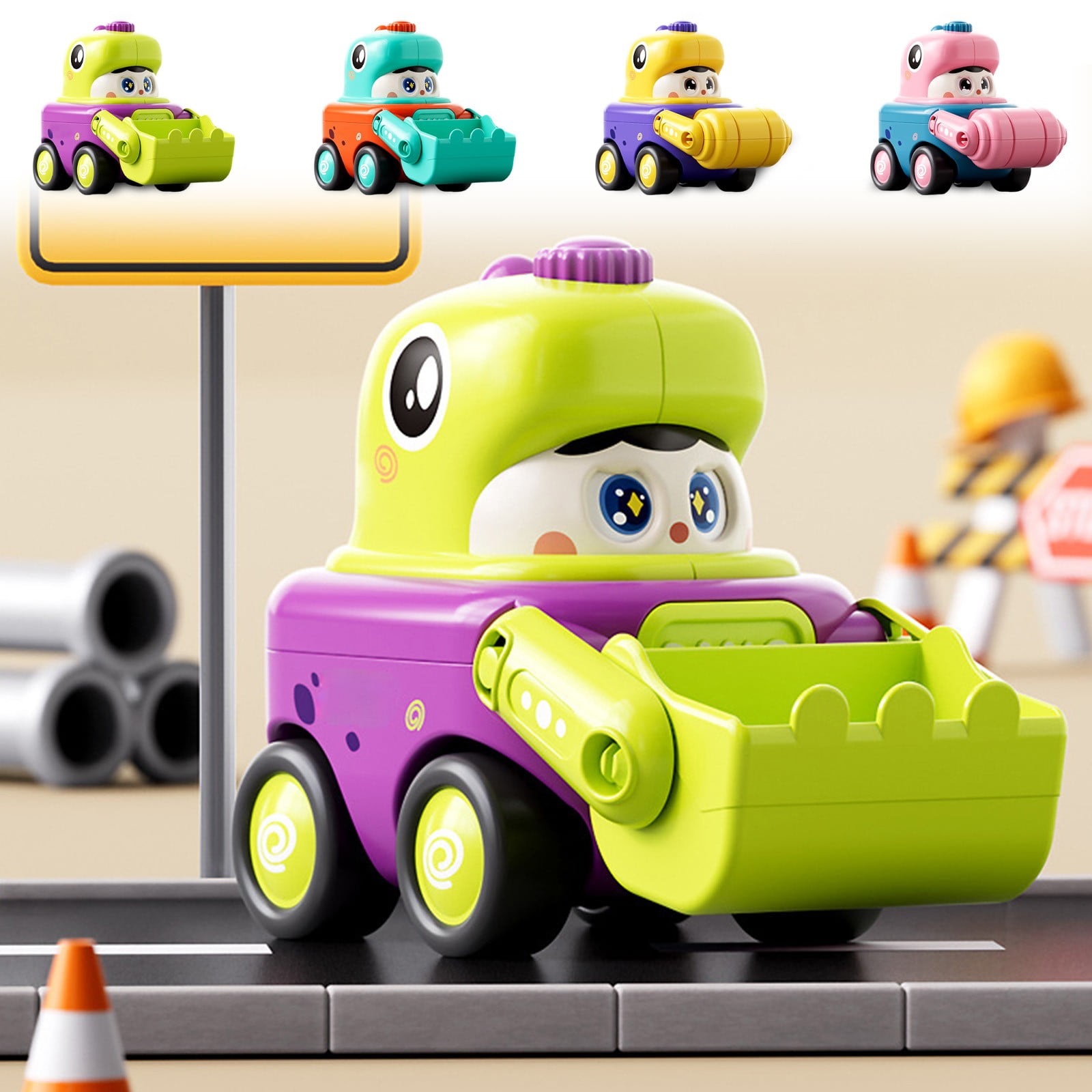 WIZUTIZ Toy Car Dinosaur Face Changing Engineering Car Puzzle Toy with ...