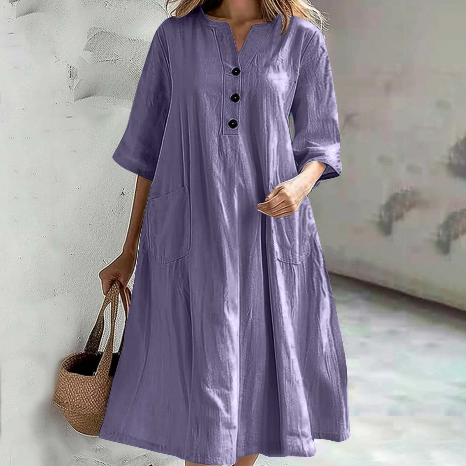 WIZUTIZ Womens Dresses with Pockets Stylish Plus Size High Rise Button ...