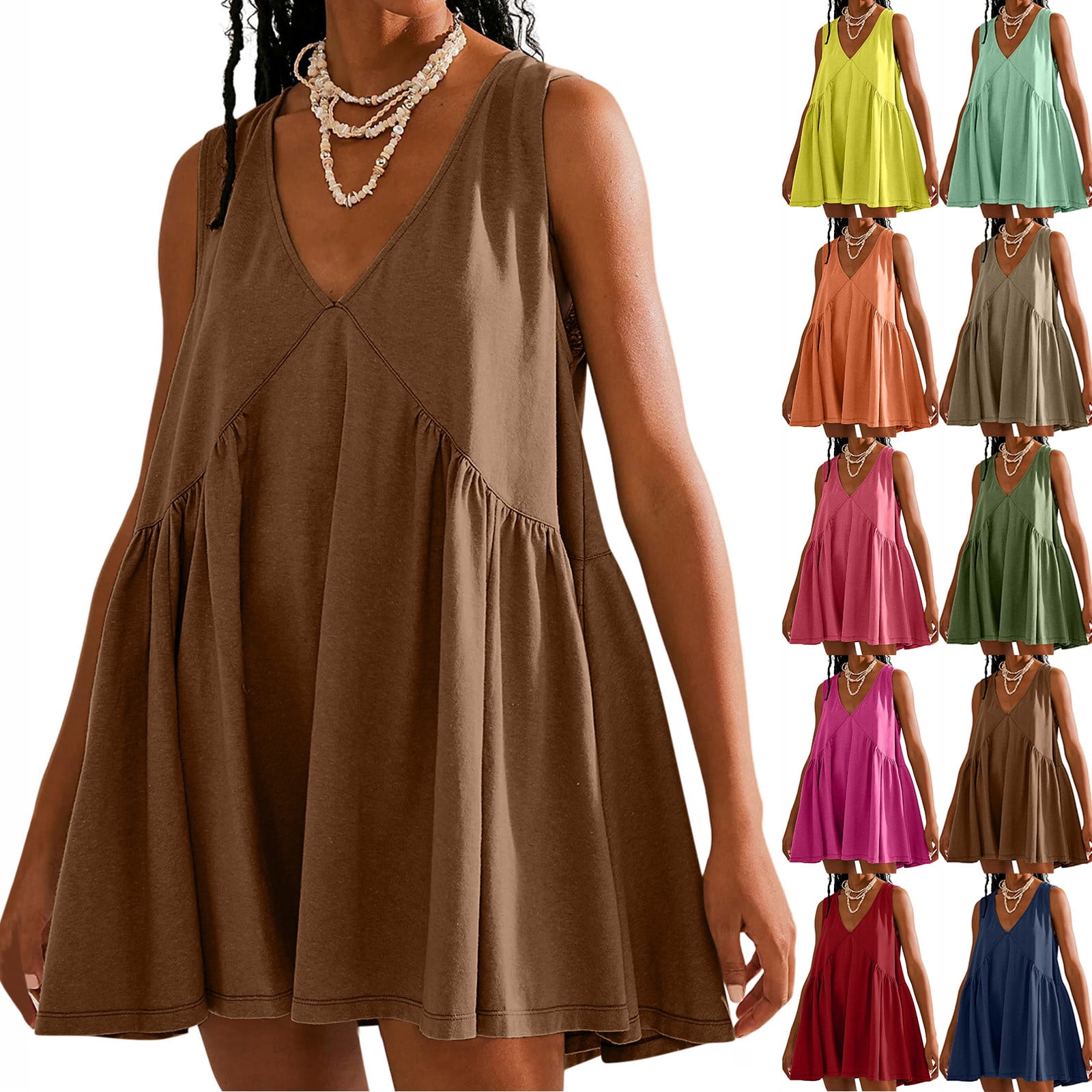 WIZUTIZ Womens Dresses Summer Stylish Plus High Rise Smocked Ruffled ...