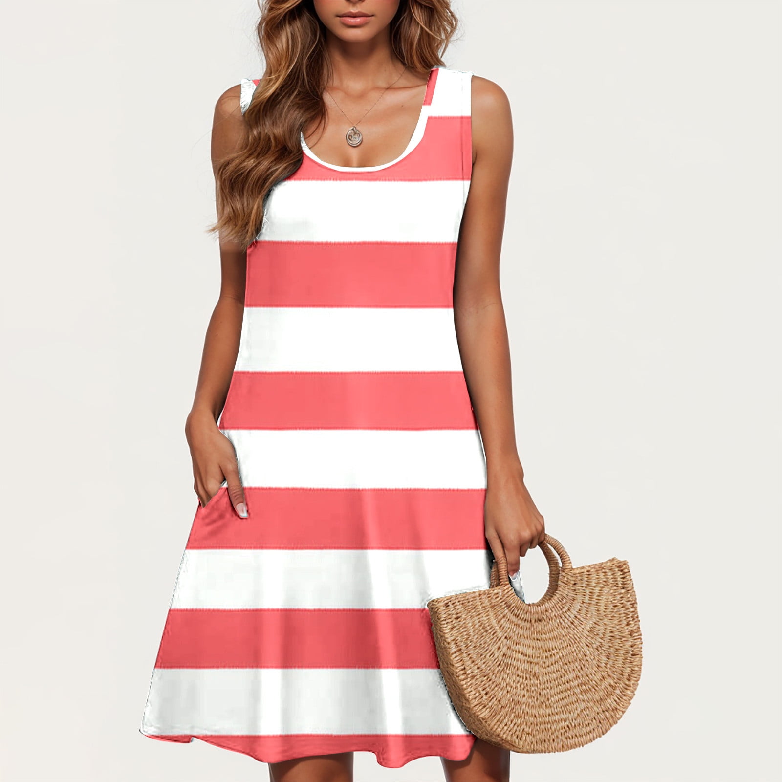 WIZUTIZ Womens Dresses Summer Trendy Swing High Rise Mini Dress Striped ...