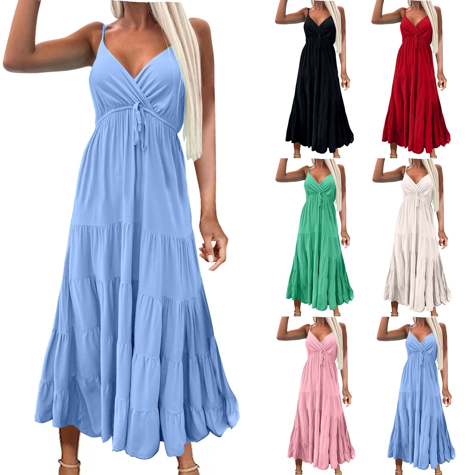 WIZUTIZ Womens Summer Dress Trendy Fitted High Rise Smocked Ruffled ...
