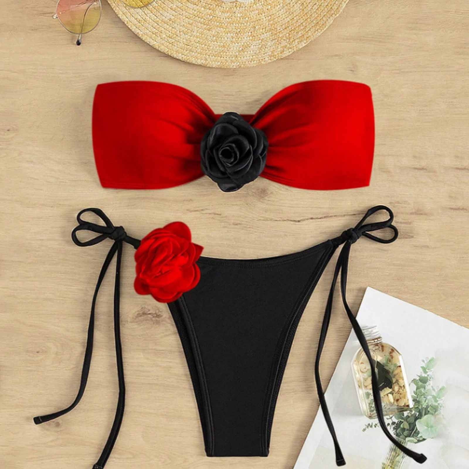 WIZUTIZ Womens Swimsuits Tankini Tube Bandeau Push Up Anti-Slip Swim ...