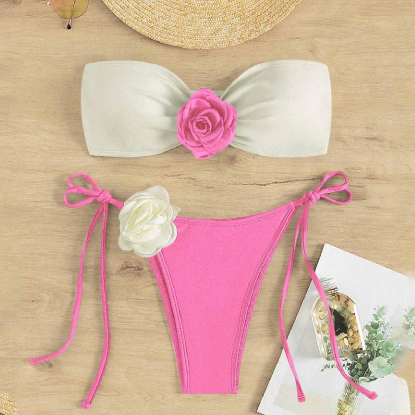 WIZUTIZ Womens Tankini Bathing Suits Tube Bandeau Push Up Anti-Slip ...