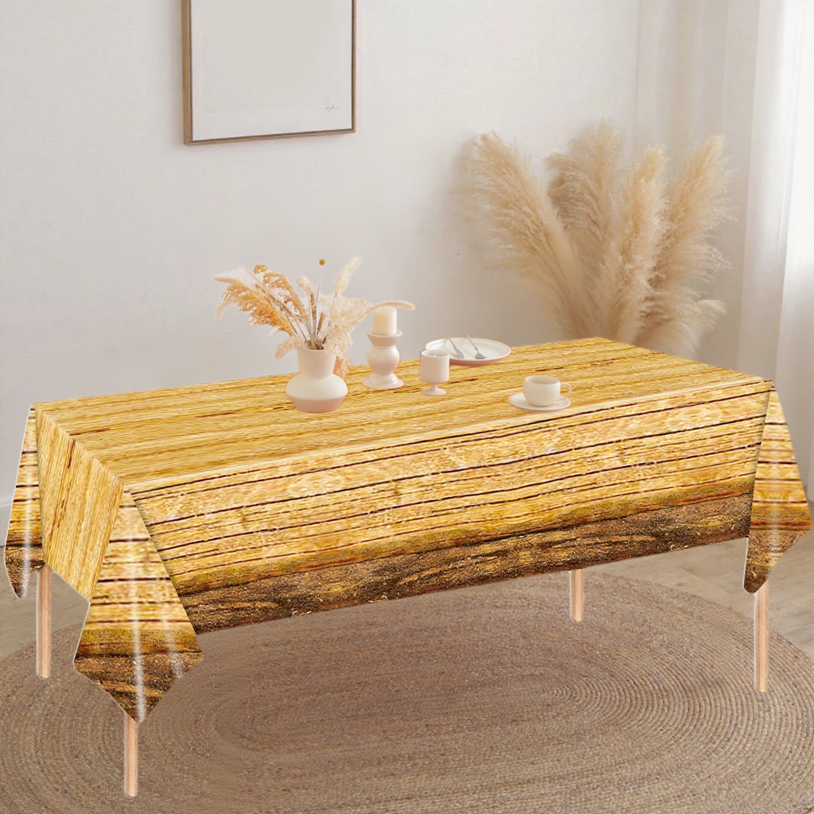WIZUTIZ Wood Grain Plastic Tablecloth 54 x 108 Inch Rustic Wood Print ...
