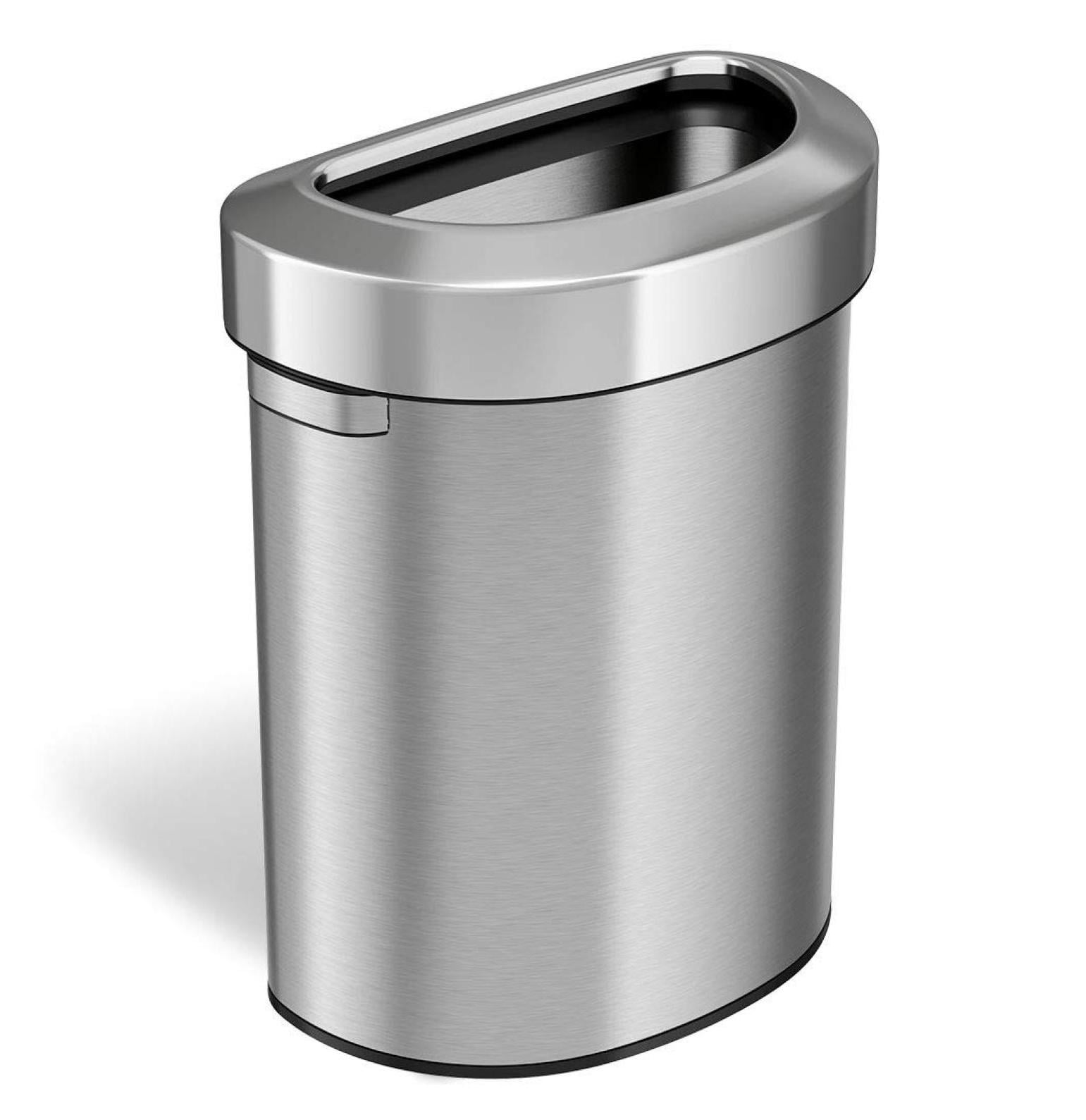 WIixle 18 Gallon Semi-Round Stainless Steel Open Top Trash Can and ...