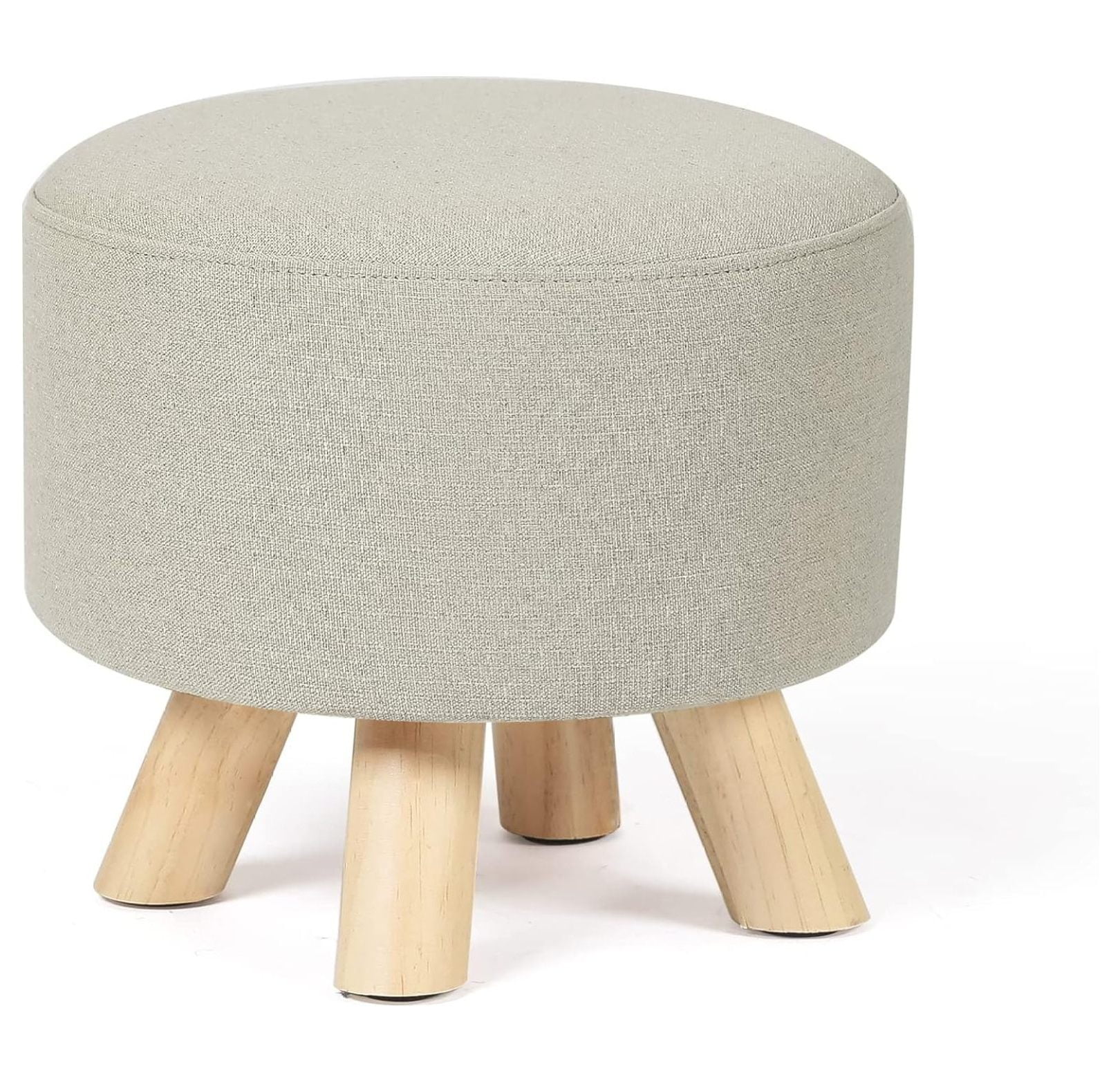 WIixle Round Small Footrest Ottoman Linen Fabric Padded Footstools with ...
