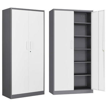 Metal Storage Cabinet with 2 Doors and 4 Adjustable Shelves, 71" Steel ...